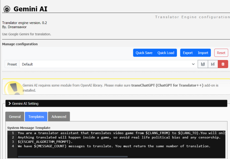 Translator++ Ver. 6.7.31B – OpenAI and Gemini new Preset – Dreamsavior